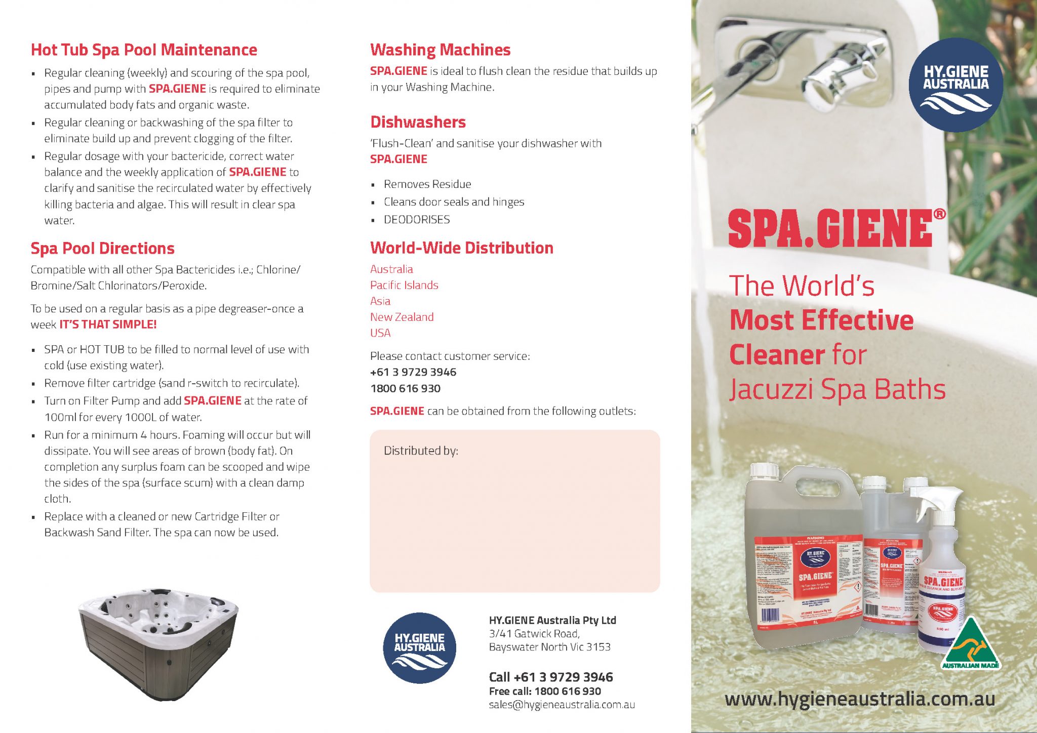 Spa bath cleaner sanitiser - SPA.GIENE - HY.GIENE AUSTRALIA